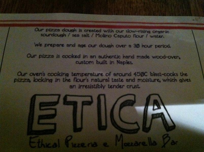 Menu at Etica restaurant, Adelaide, 125 Gilles St