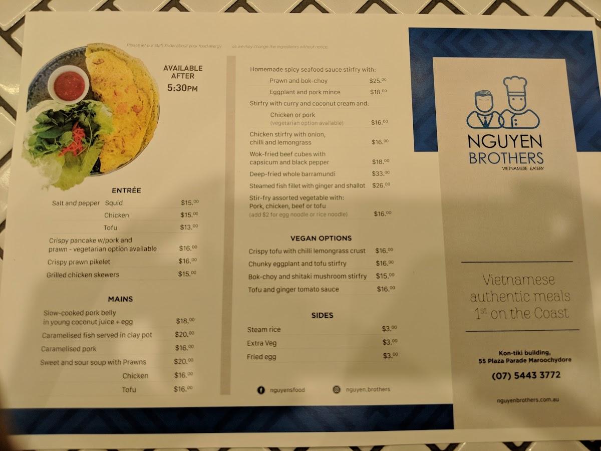 Menu at Nguyen Brothers Kontiki Center restaurant, Maroochydore, Shop ...