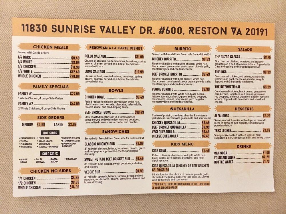 Menu at Super Chicken restaurant, Reston