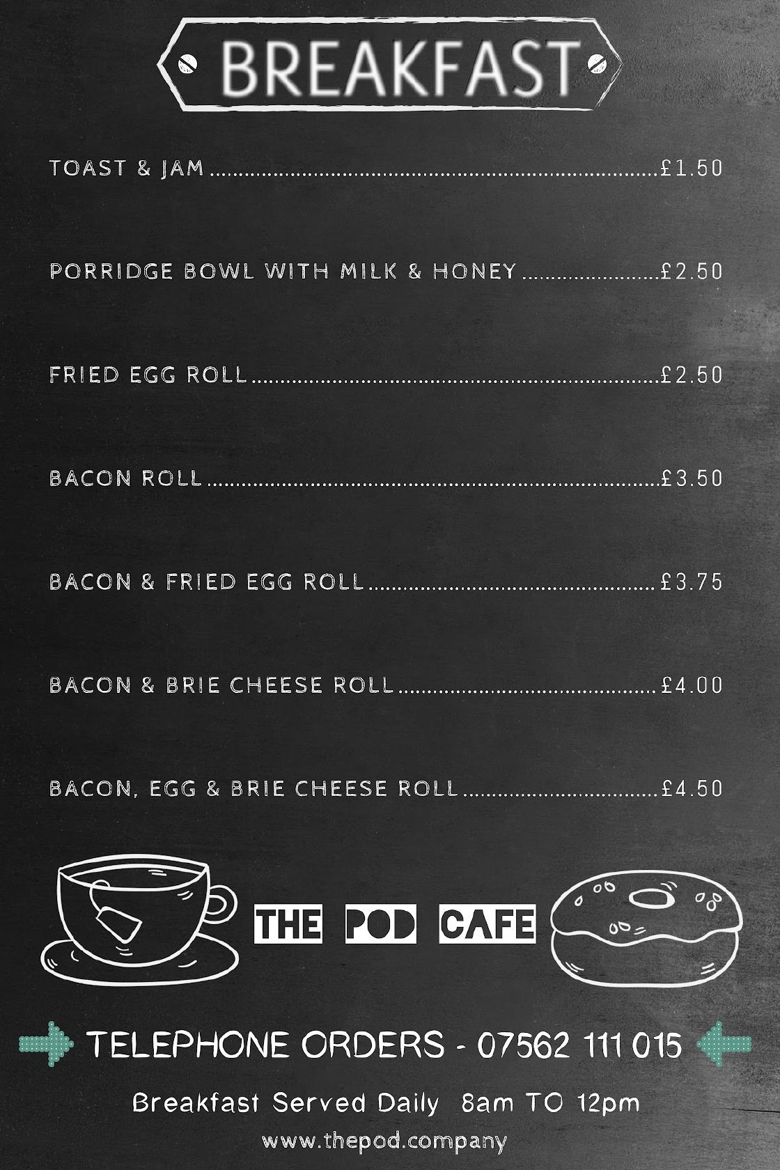 Menu at The Pod cafe, Leatherhead
