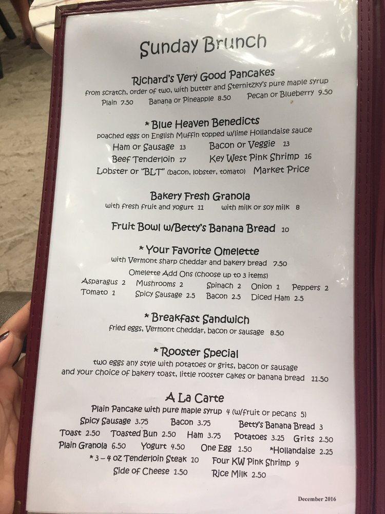 Menu at Blue Heaven pub & bar, Key West