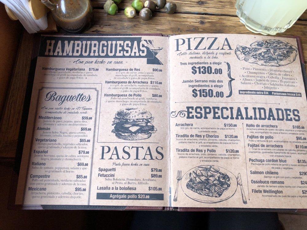 Menu at El Tapanco pizzeria, Mascota, C. Francisco I. Madero 53