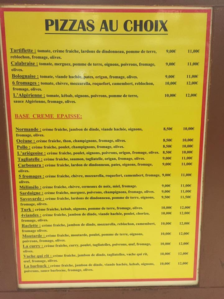 Menu at La Royale pizzeria, Perpignan, 7 Bis Av. de l'Aérodrome