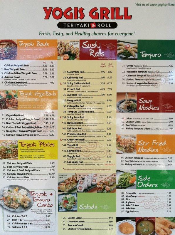 Menu at Yogis Grill Scottsdale restaurant, Scottsdale