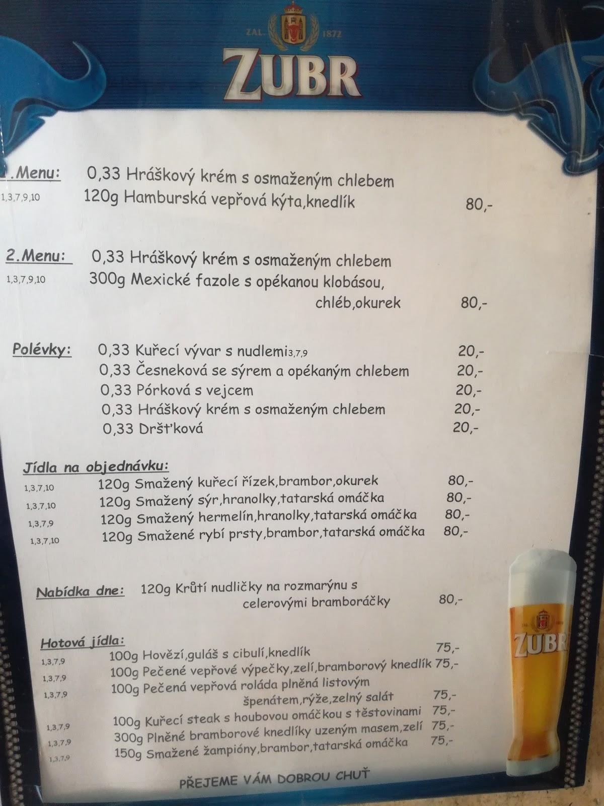 Menu at Bistro Labužník restaurant, Holesov