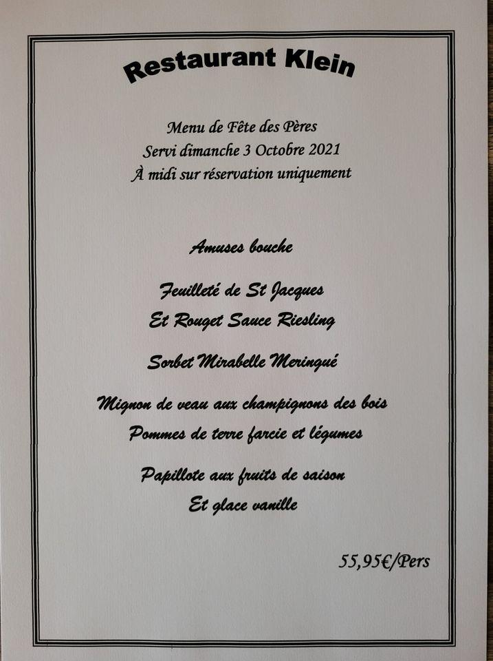 Menu au Restaurant Klein, Frisange