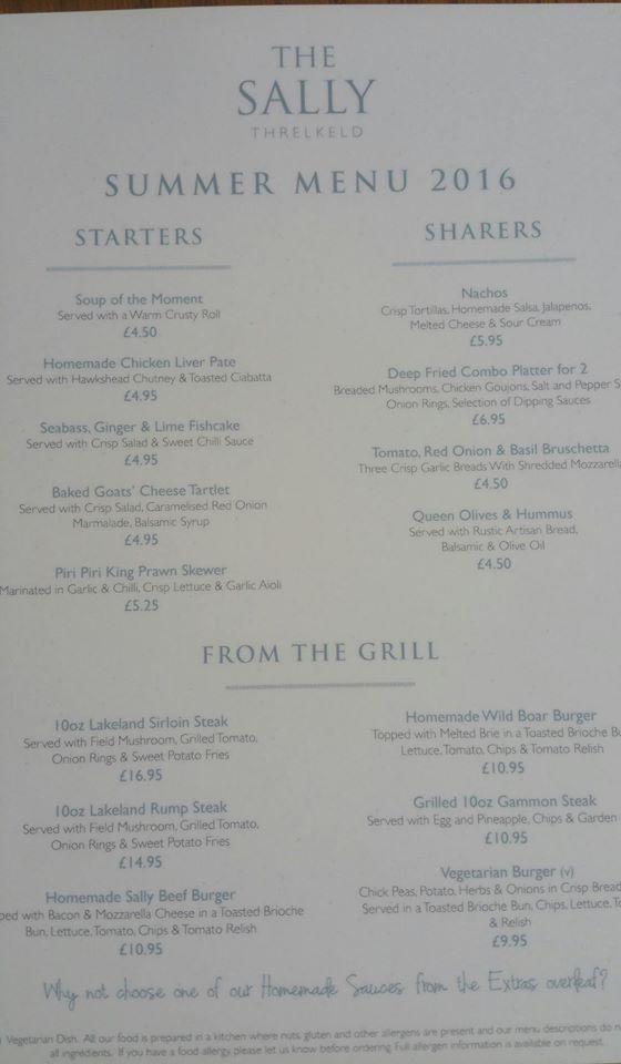 Menu at Salutation Inn pub & bar, Threlkeld