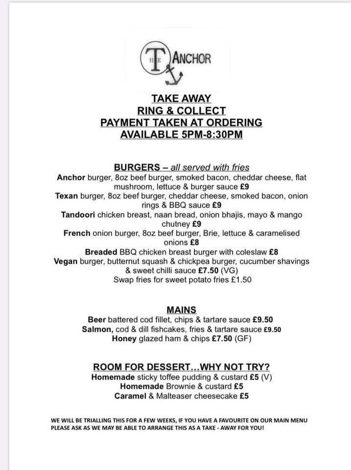 Menu at THE ANCHOR PUB & RESTAURANT, Saint Neots, High St