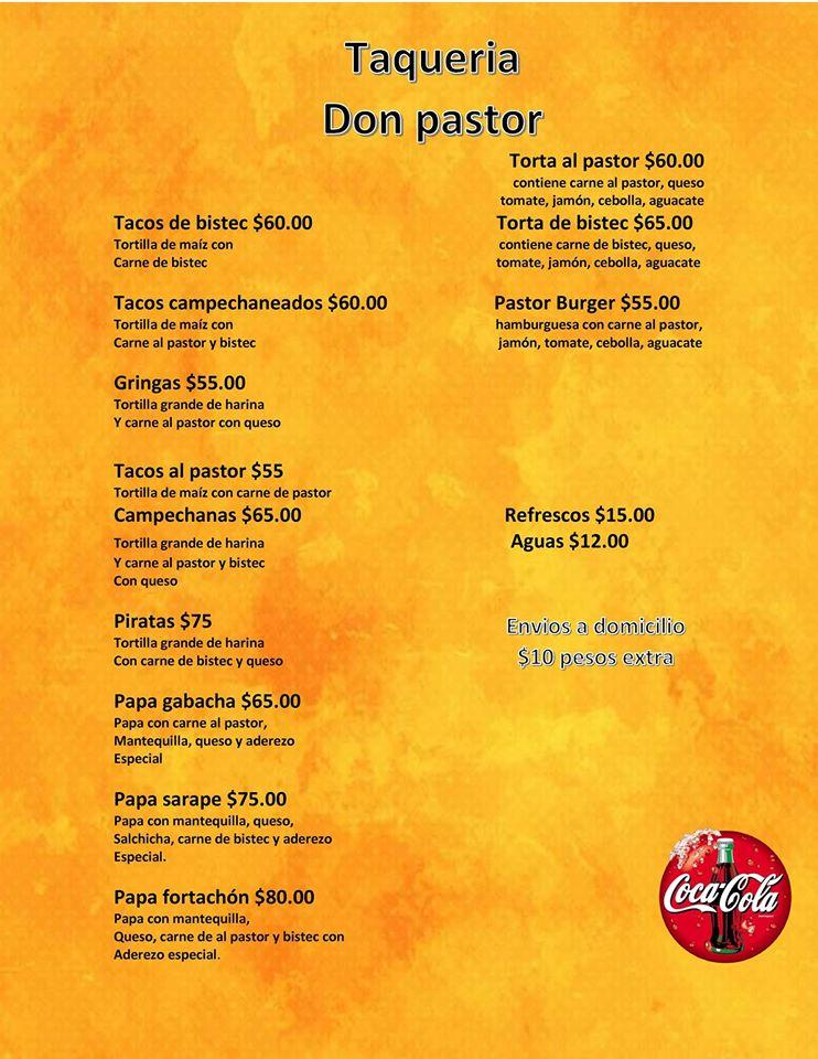 Menu at Taqueria Don Pastor Sur pnte restaurant, Ciudad Acuña