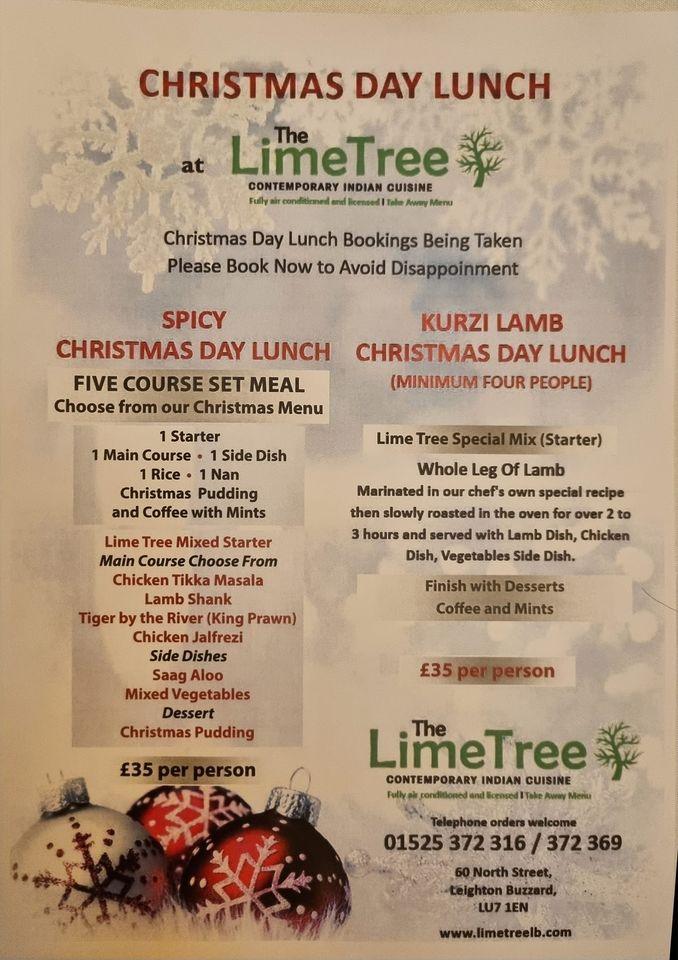 Menu at The Lime Tree restaurant, Leighton Buzzard