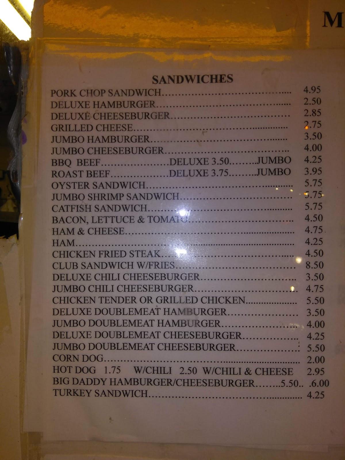 Menu at The Malt Shop fast food, Natchez