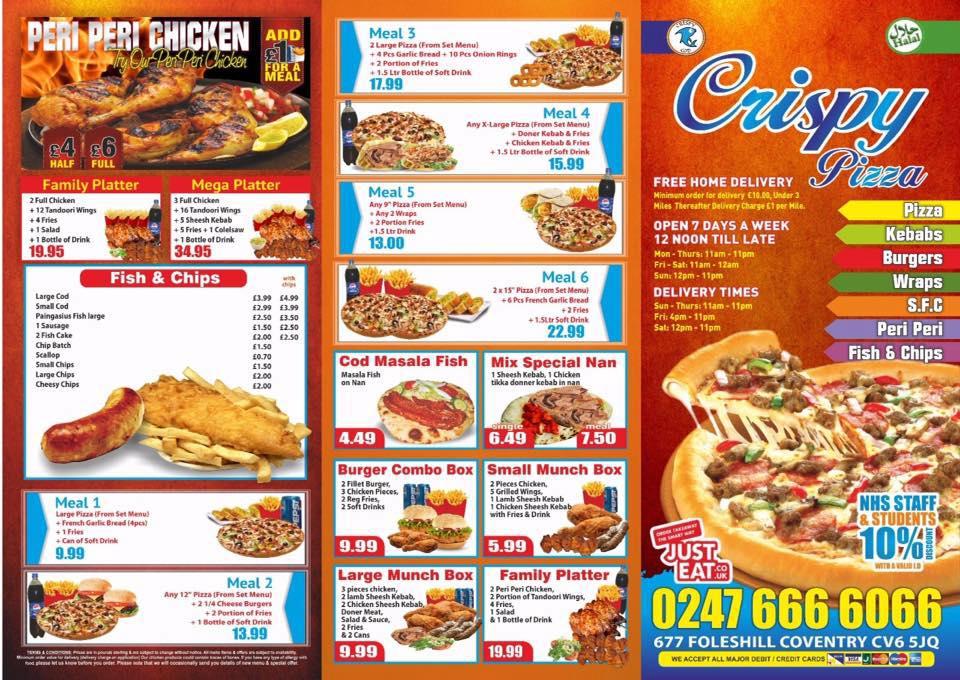 Menu at Crispy Cod fast food, Coventry, 677 Foleshill Road