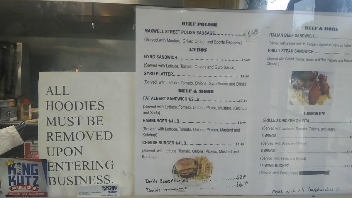 Menu at Fat Albert's restaurant, Jackson