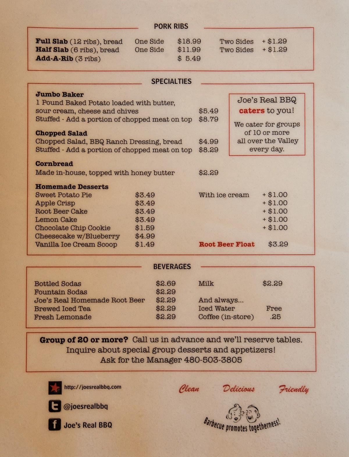 Menu at Joe's Real BBQ, Gilbert, 301 N Gilbert Rd bldg 2