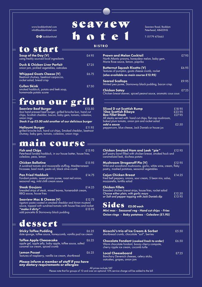Menu at Seaview Hotel pub & bar, Peterhead