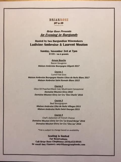 Menu at Briar Rose Chophouse & Saloon steakhouse, Breckenridge