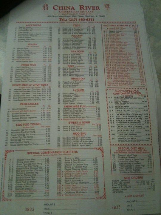 Menu at China River Restaurant, Chatham