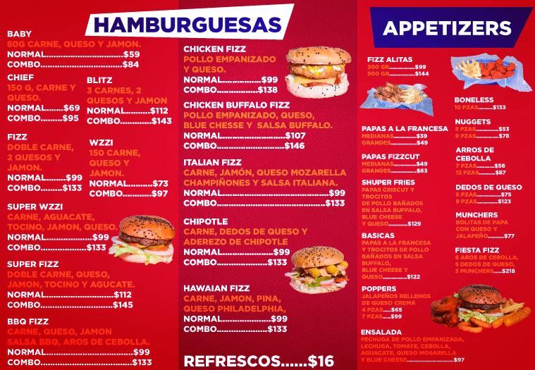Menu at Fizz Hamburguesas restaurant, Guadalupe