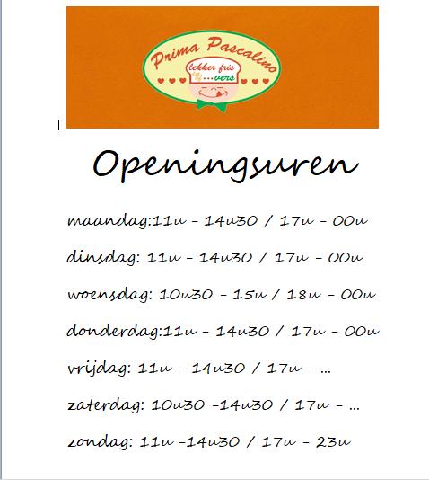 Speisekarte von Prima Pascalino, Ronse