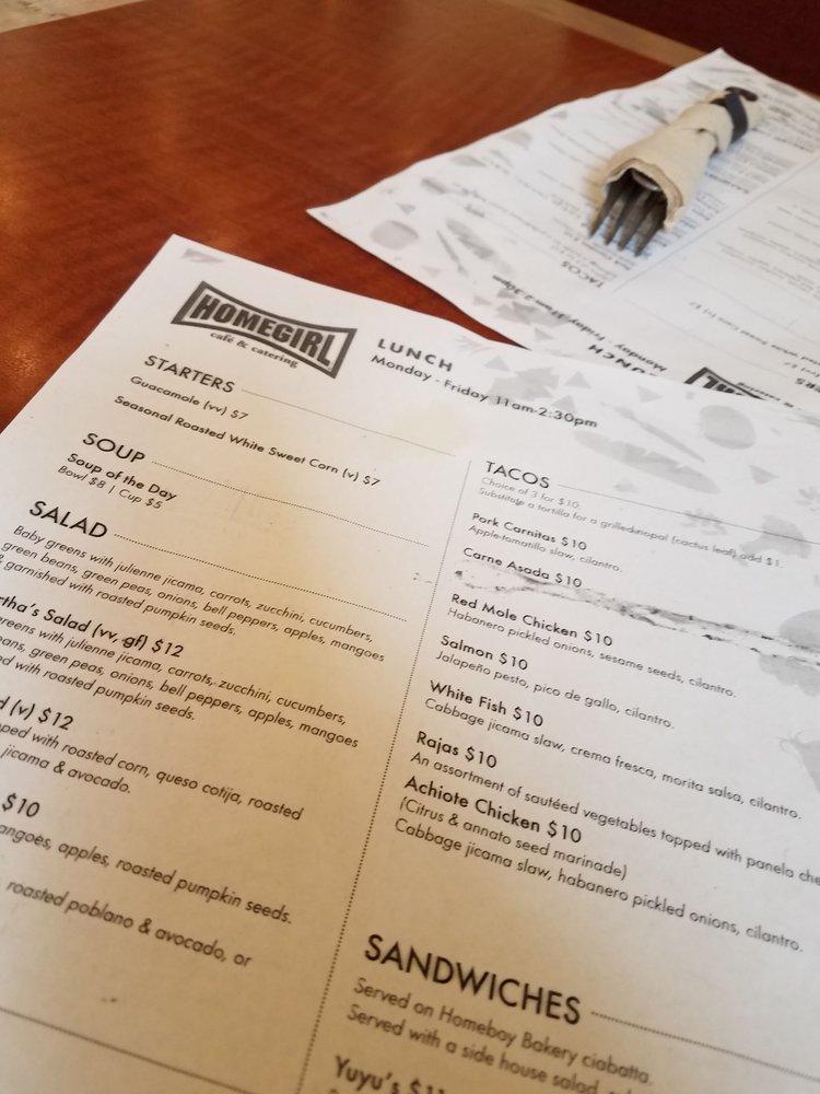 Menu at Homegirl Café cafe, Los Angeles, 130 Bruno St