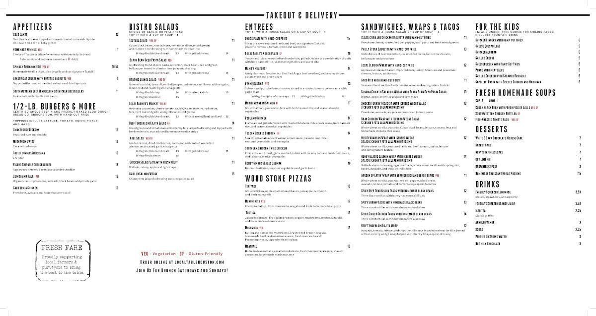 Menu at Local Table restaurant, Katy, Cinco Ranch Blvd