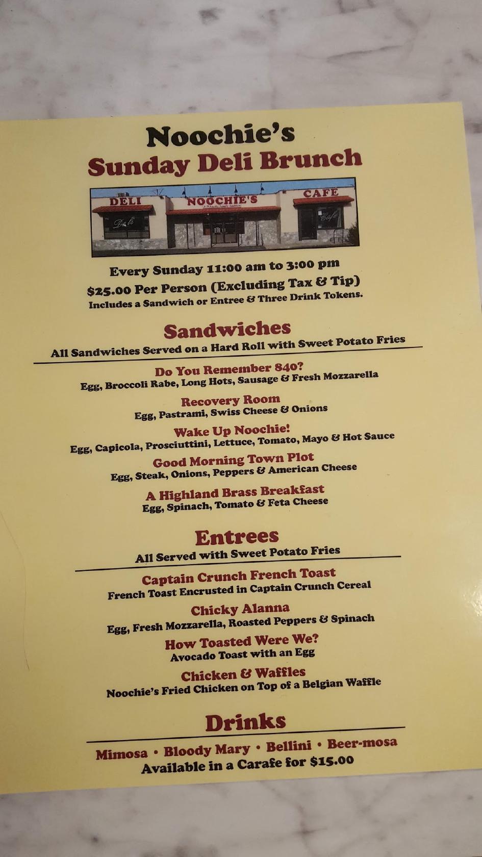Carta de Noochie's Deli and Cafe', Waterbury
