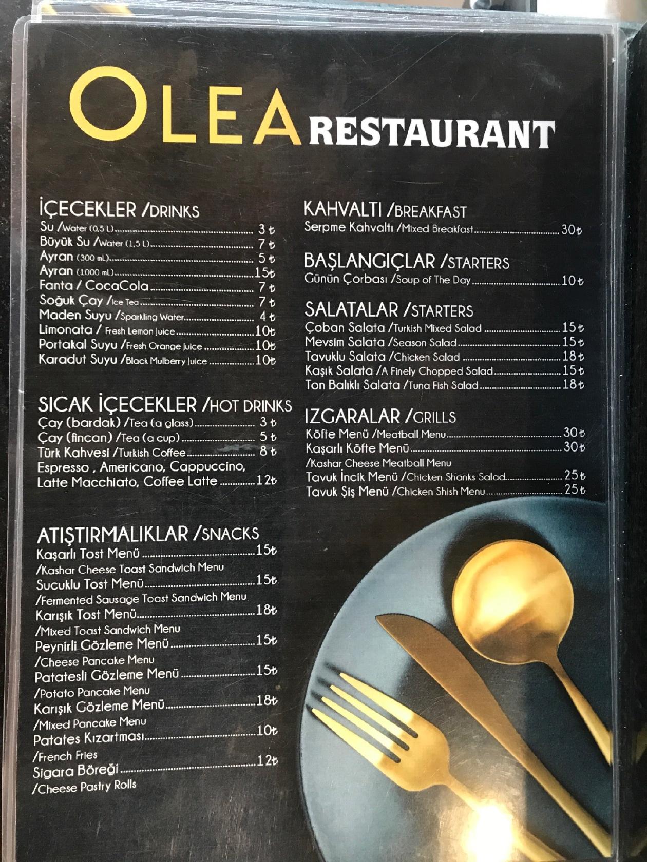 Menu at OLEA Restaurant Cafe Kahvaltı, Tevfikiye Köyü