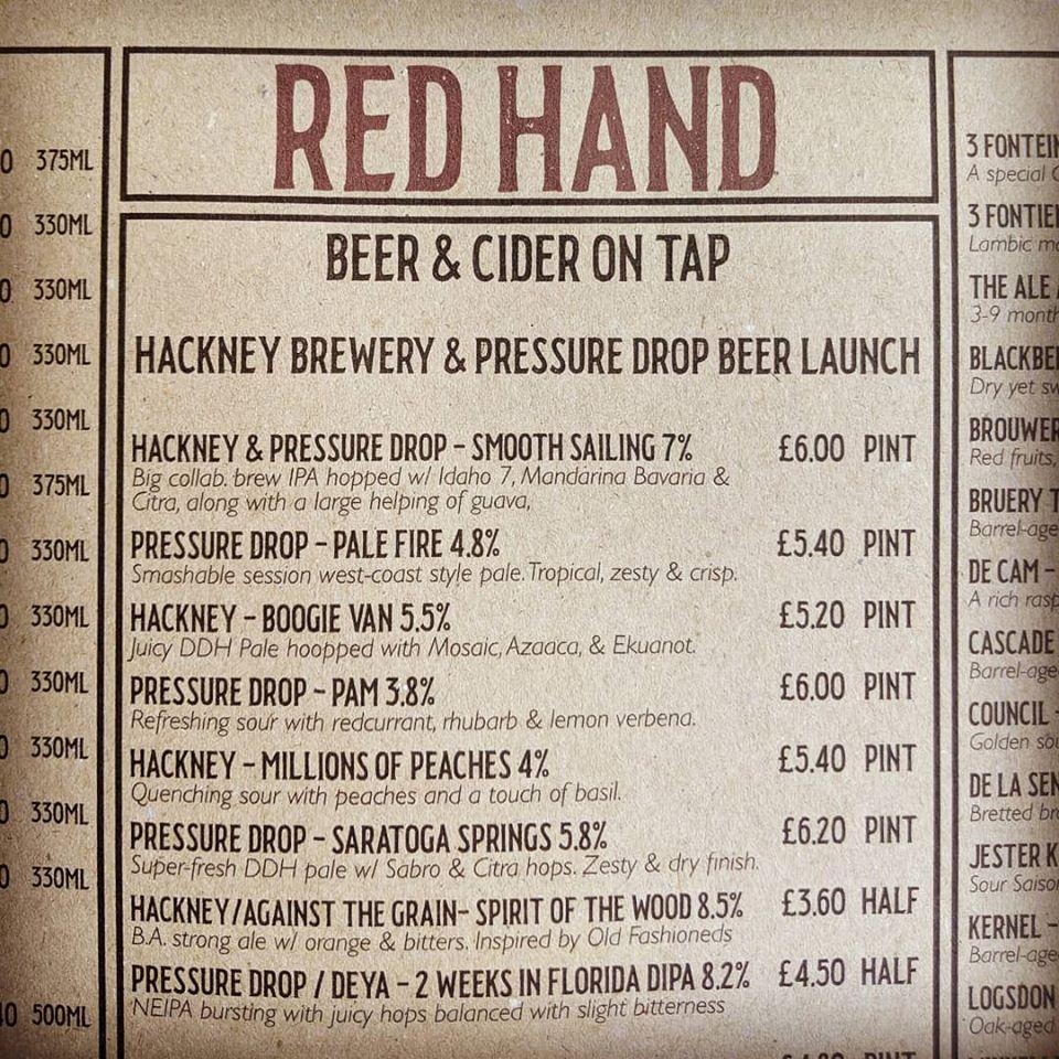 Menu at Red Hand pub & bar, London