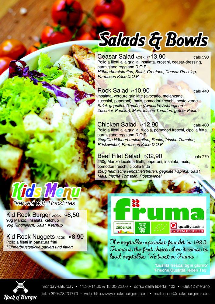 Menu at Rock N' Burger steakhouse, Merano