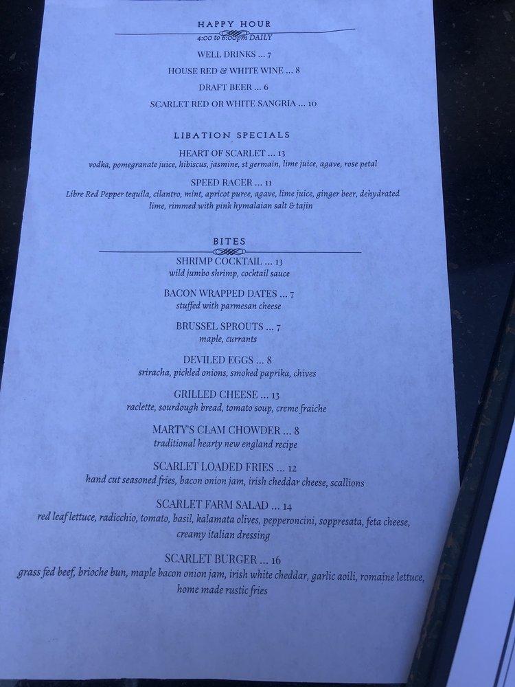 Menu at Scarlet Kitchen and Lounge restaurant, Rancho Mission Viejo