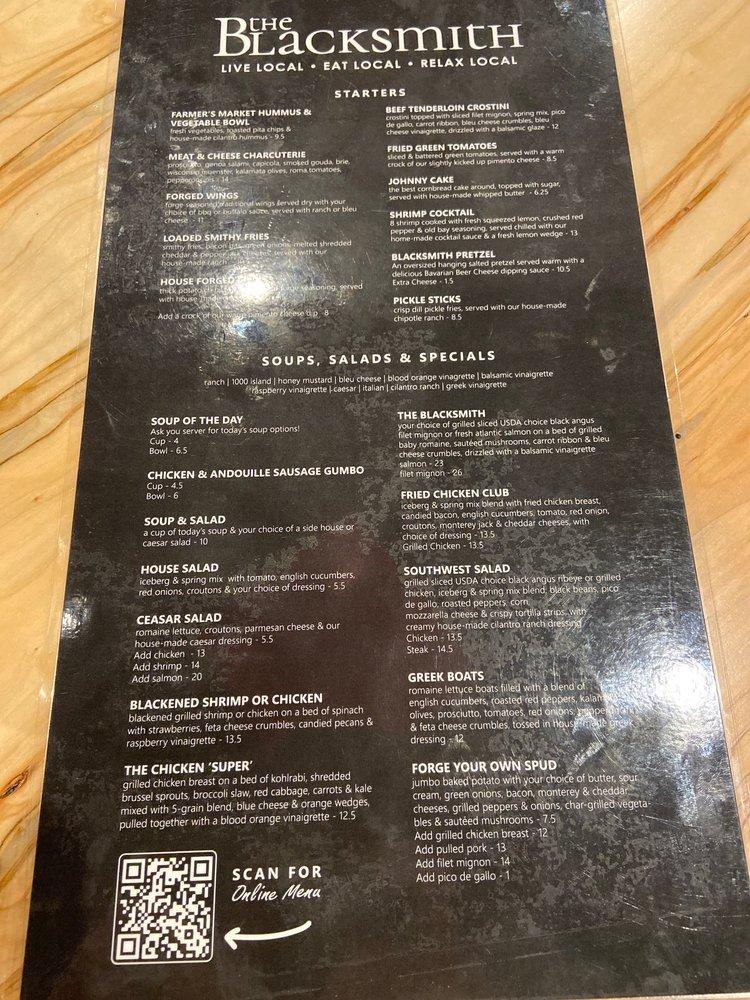 Menu at The Blacksmith Restaurant, Dyersburg