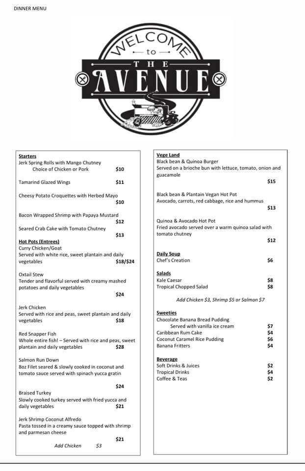 Menu at Welcome To The Avenue restaurant, Pottstown