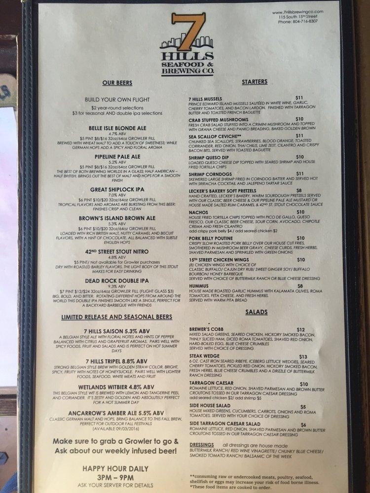 Menu at 7 Hills Brewing Company pub & bar, Richmond