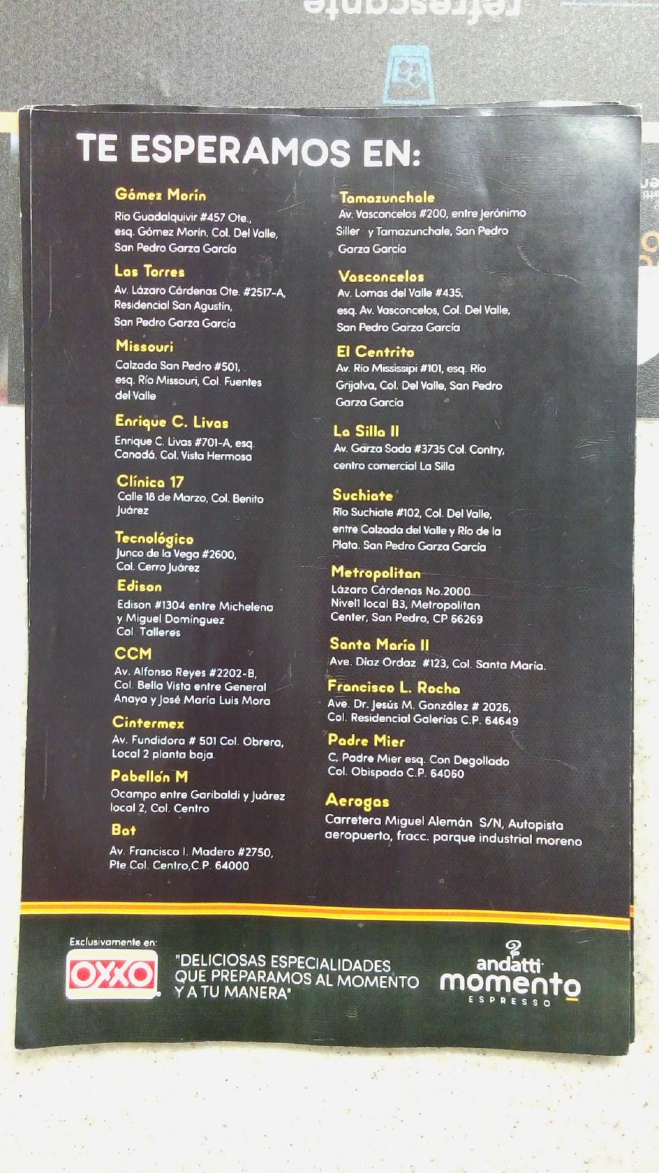 Menu at Andatti Momento Espresso cafe, Monterrey, Av. Eugenio Garza ...