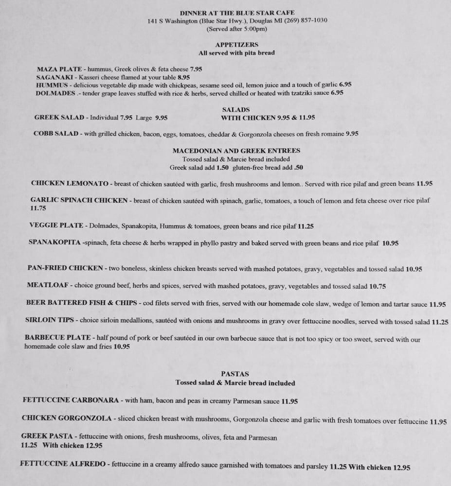 Menu at Blue Star Cafe & Ice Cream Treats, Douglas