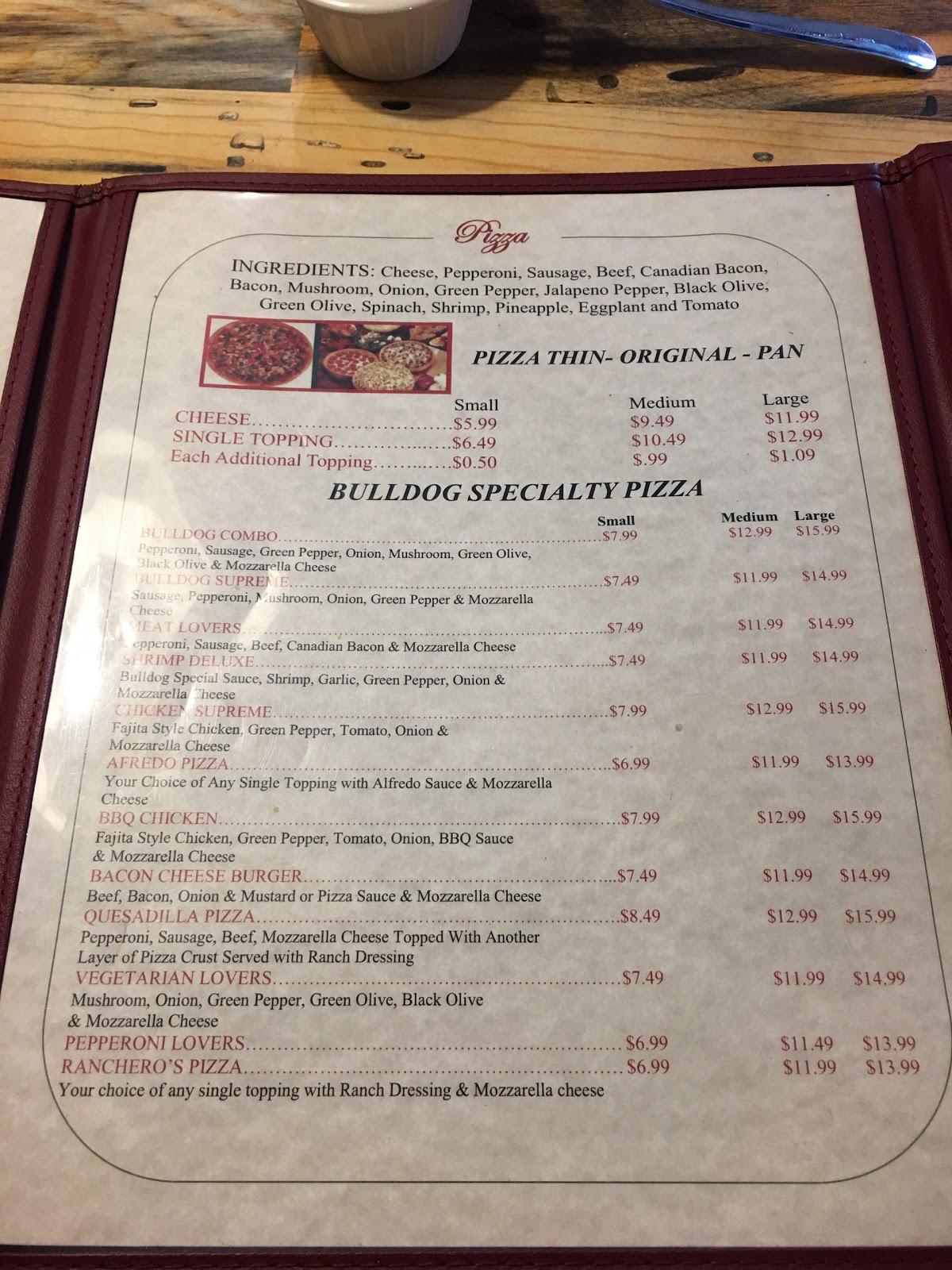 Menu at Bulldog Pizza pizzeria, Jefferson
