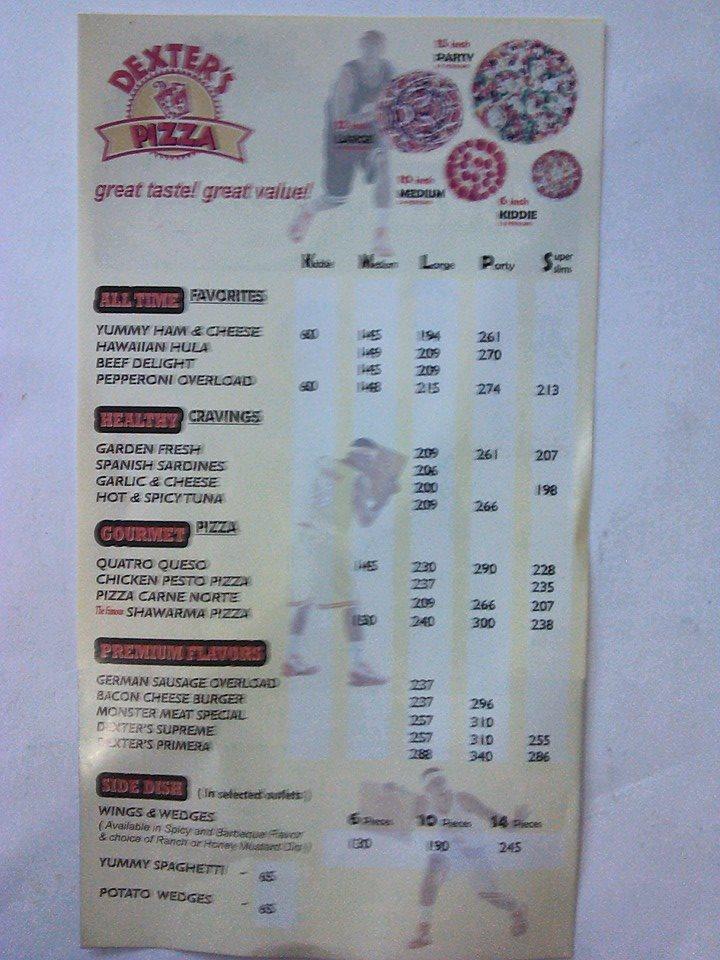 Menu at Dexter's Pizza pizzeria, Carmona