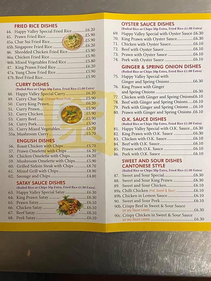 Menu at Happy Valley fast food, Wakefield