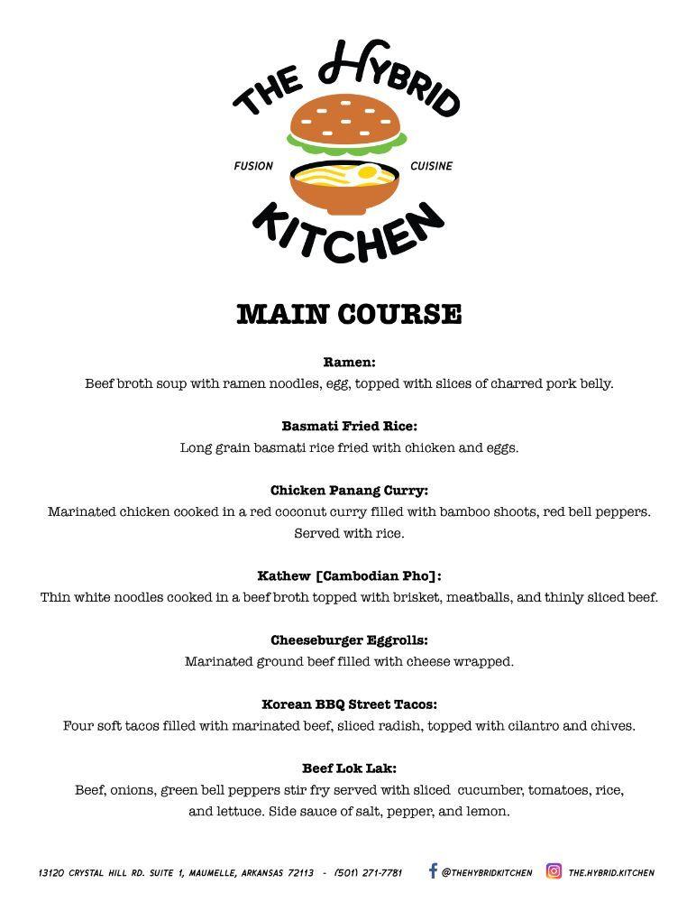 Menu at The Hybrid Kitchen restaurant, Maumelle
