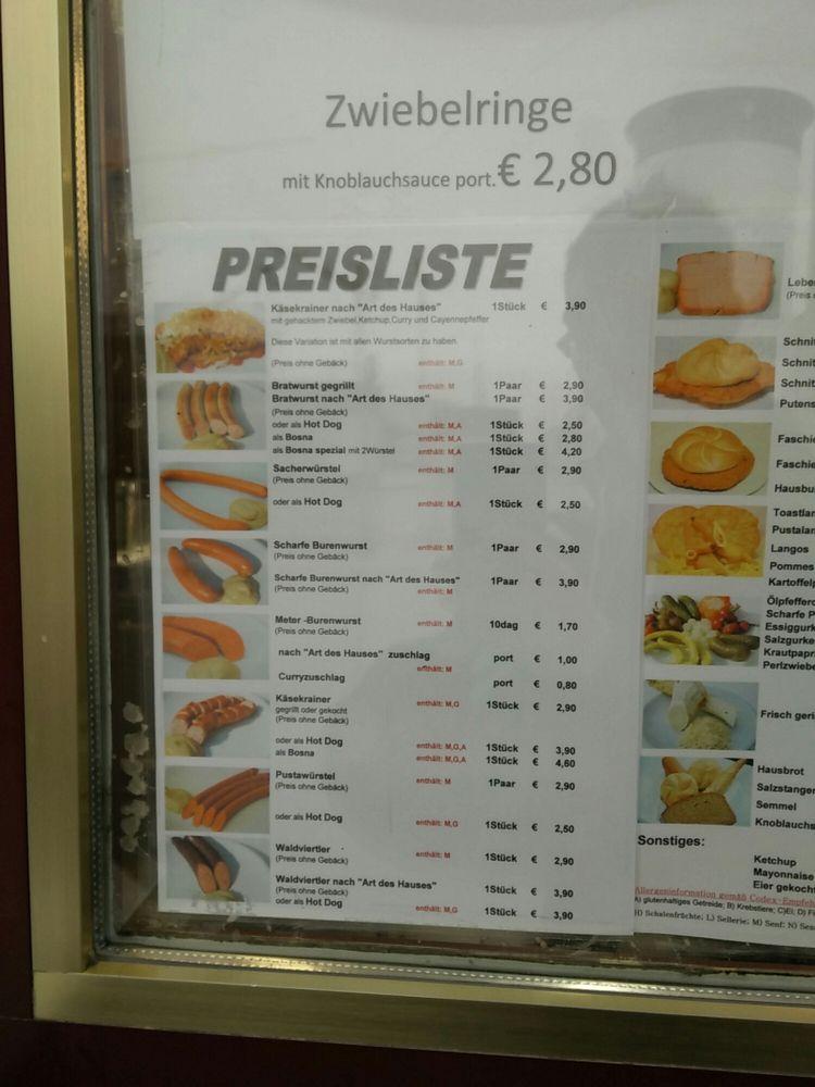 Speisekarte von Würstelstand am Südtiroler Platz BBQ, Wien, Wiedner ...