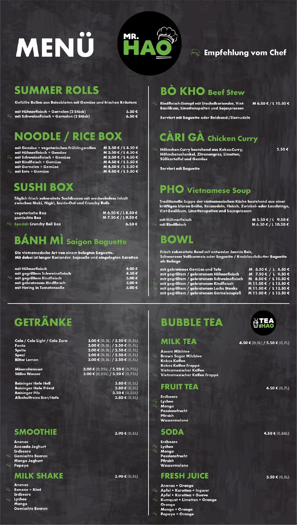 Speisekarte von Mr. Hao Grill+Food restaurant, Reutlingen