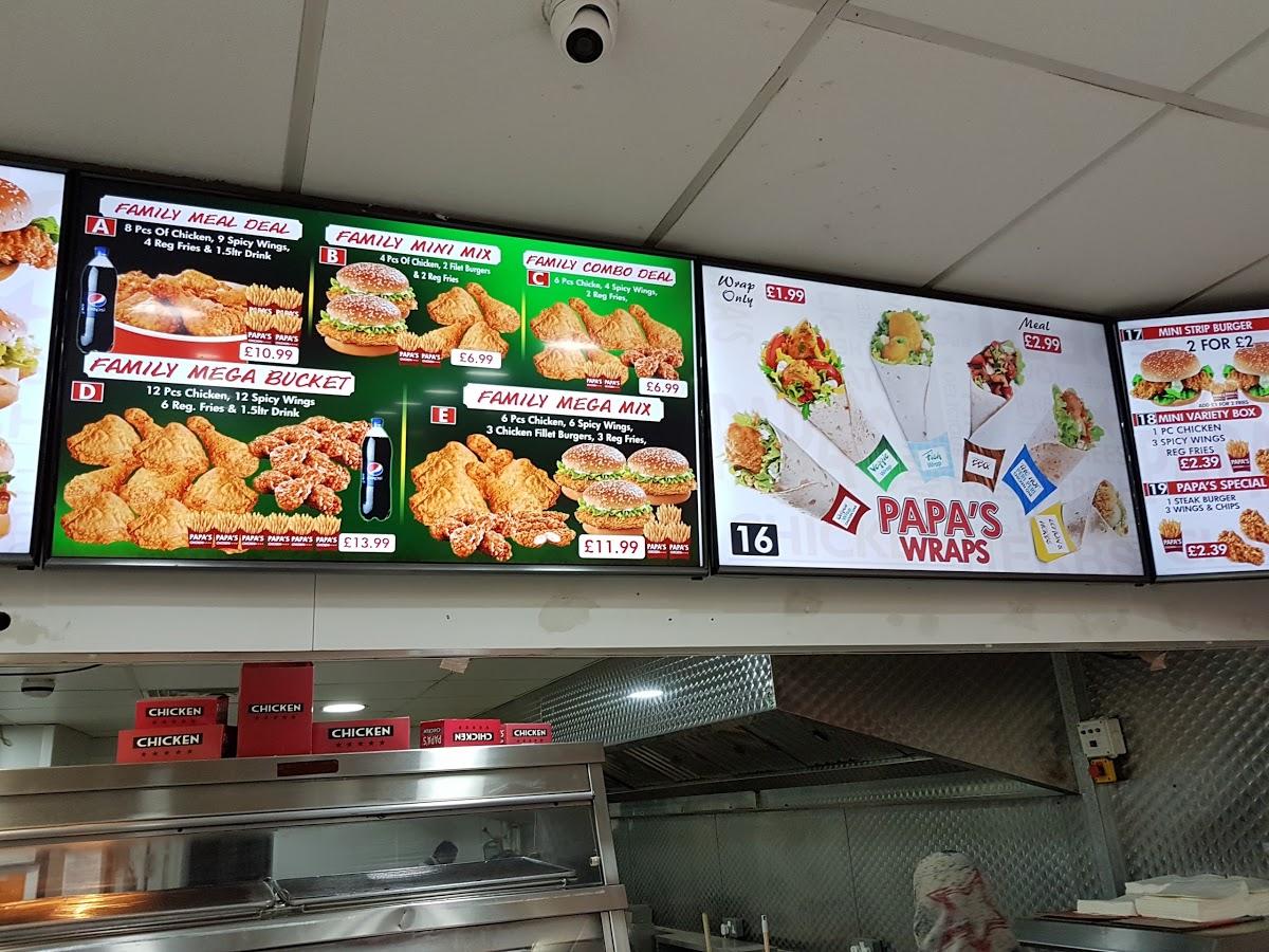 Menu at Papa's Chicken restaurant, London, 43 Barking Rd