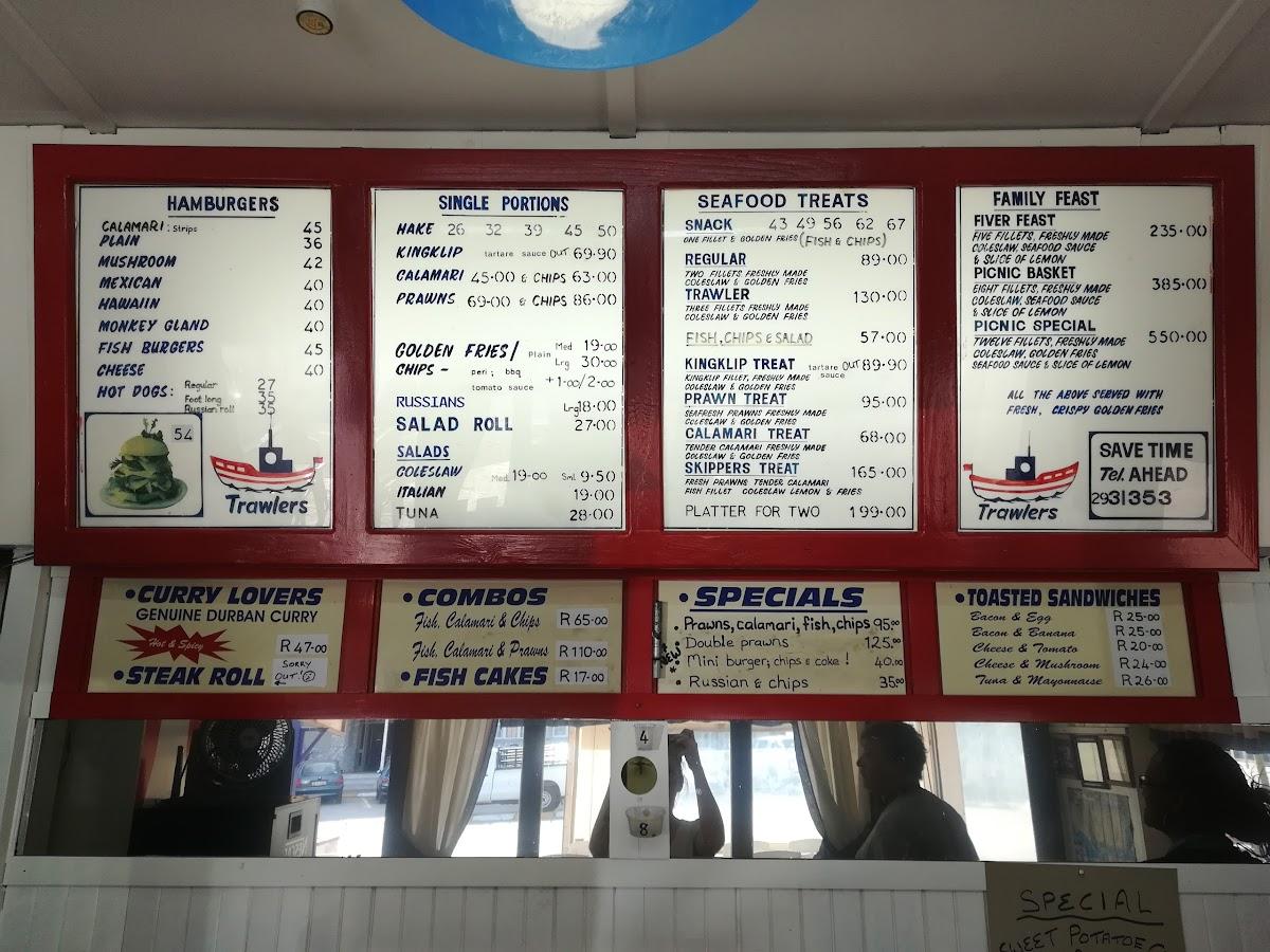 Menu at Trawlers restaurant, Jeffreys Bay