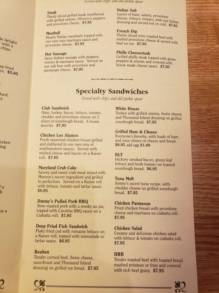 Menu at Monroe's steakhouse, Kingwood