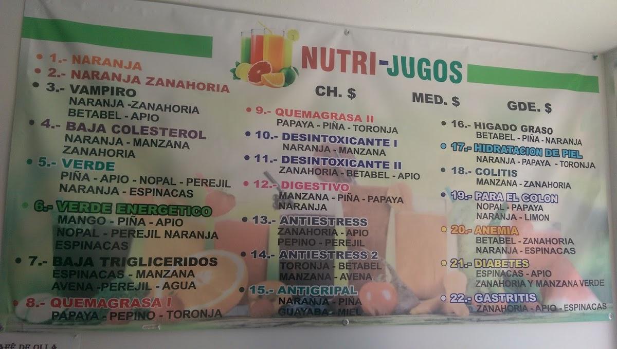 Carta de cafetería Nutri-Jugos, Tijuana