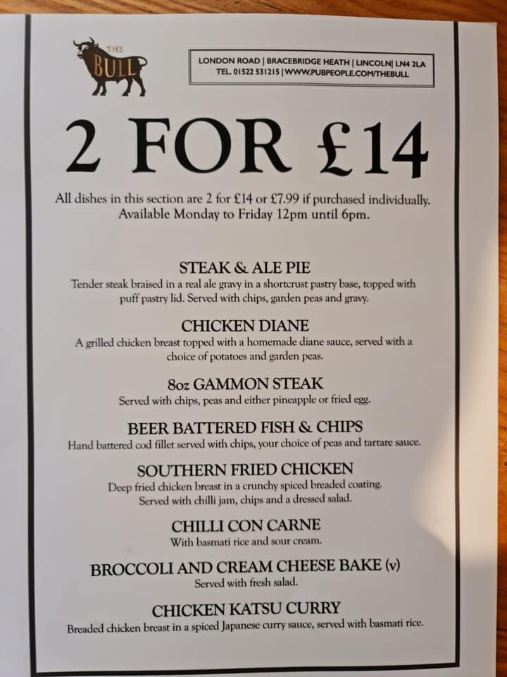 Menu at The Bull pub & bar, Lincoln
