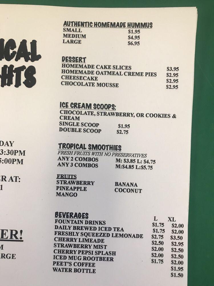 Menu at Tropical Delights desserts, Brawley