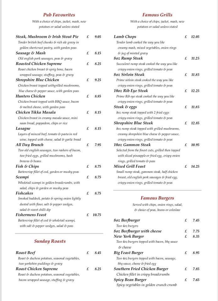 Menu at Childe of Hale pub & bar, Liverpool