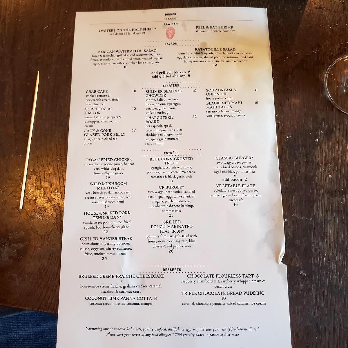 Menu at City Pharmacy pub & bar, Covington