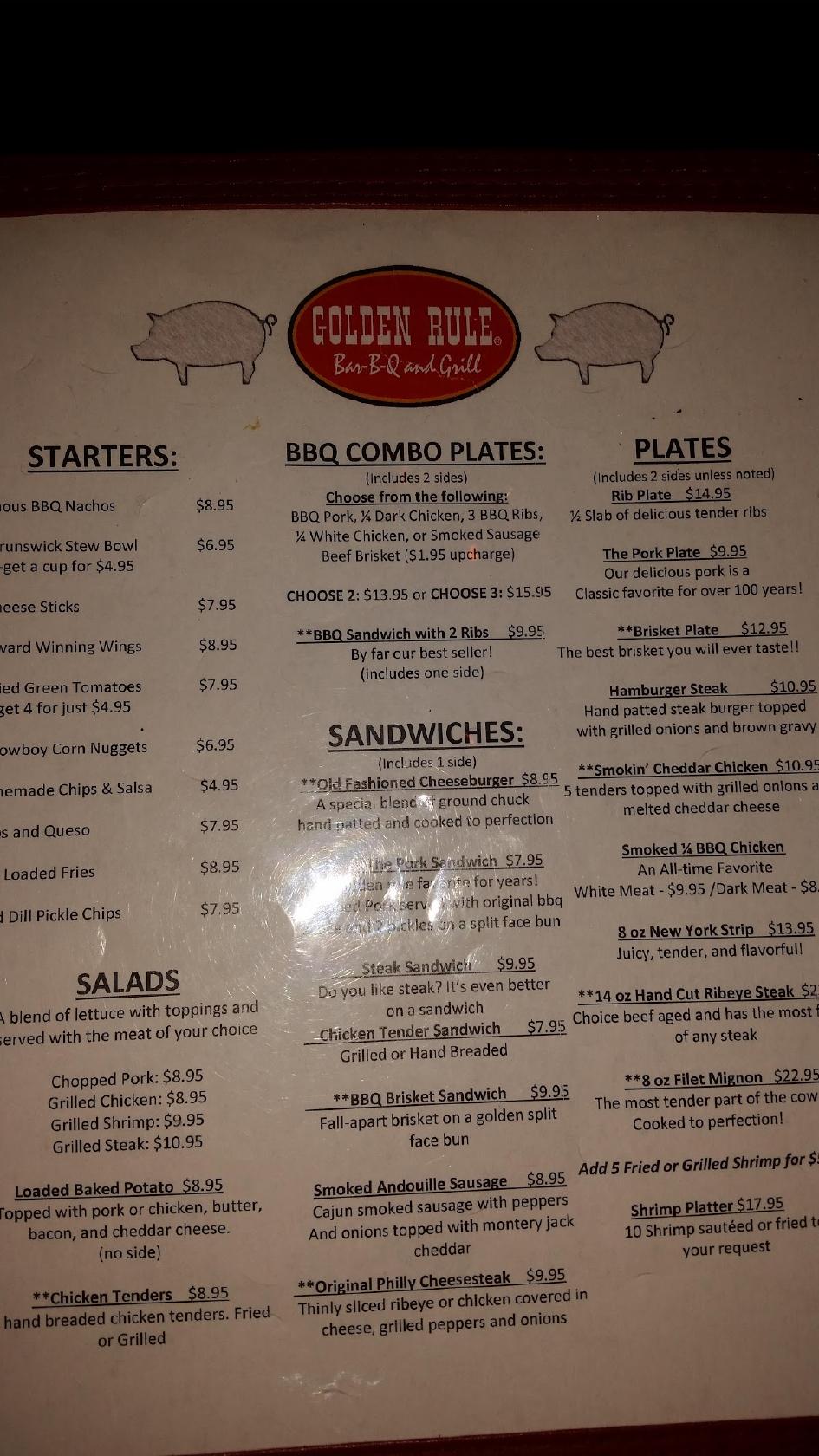 Menu at Golden Rule BBQ & Grill of Andalusia, Andalusia